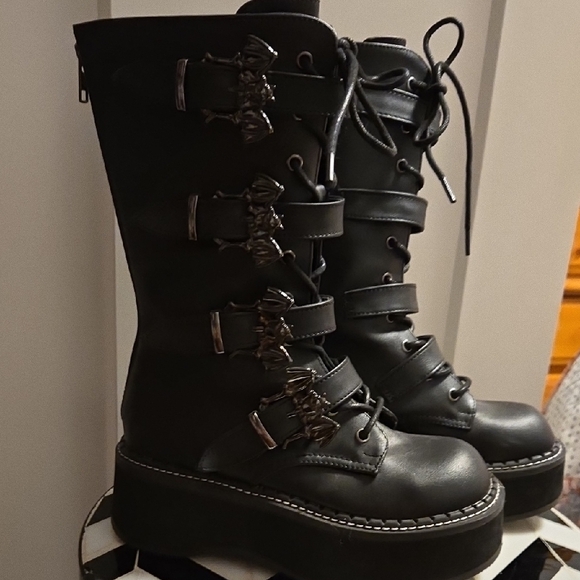 Demonia | Shoes | Demonia Black Buckle Platform Boots With Bat Buckles ...